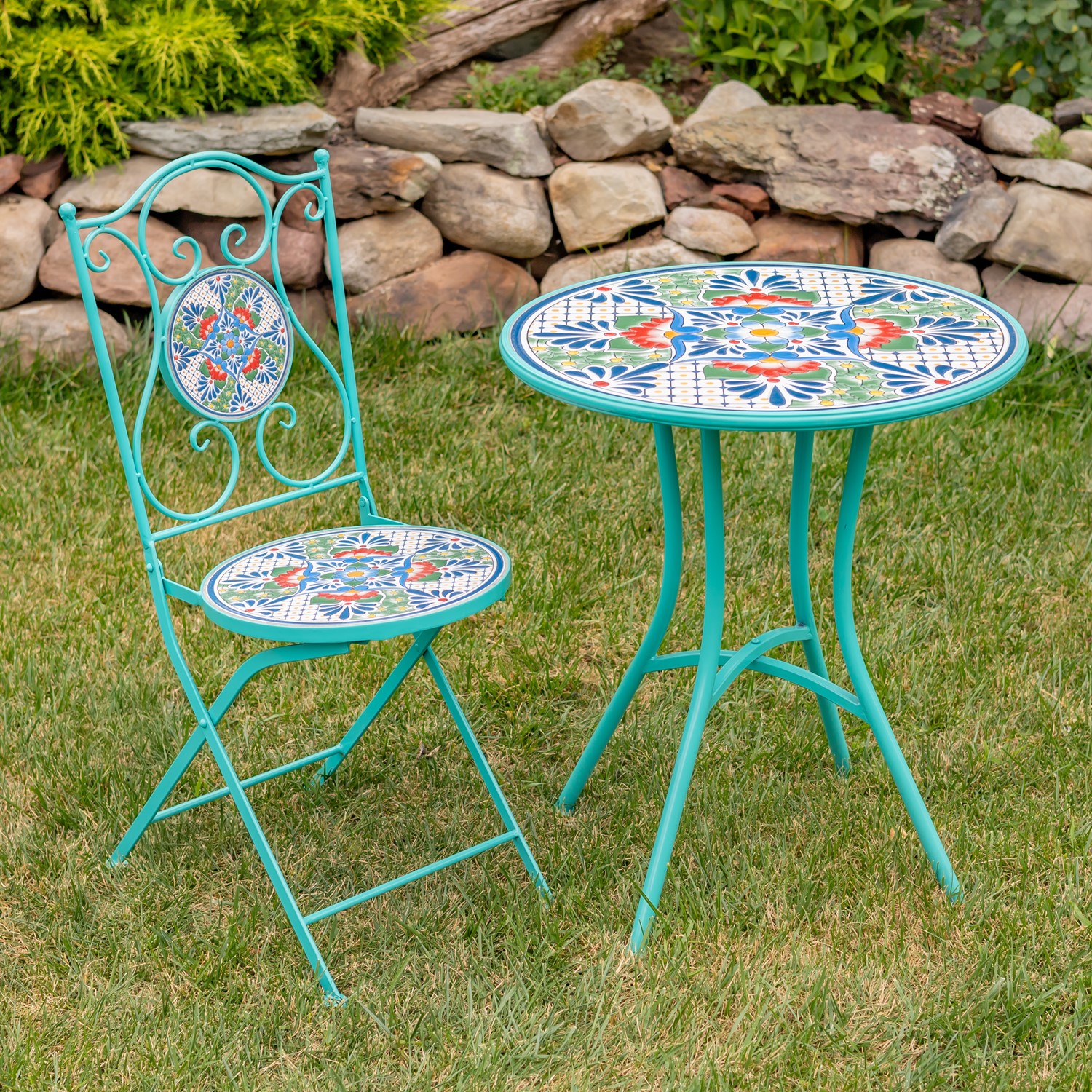 Folding mosaic bistro table store