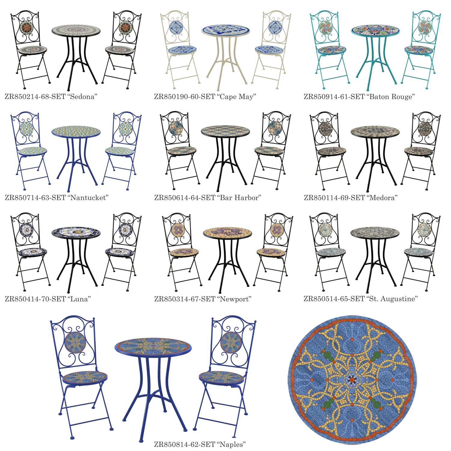 Naples Three Piece Mosaic Bistro Set Teal Gold